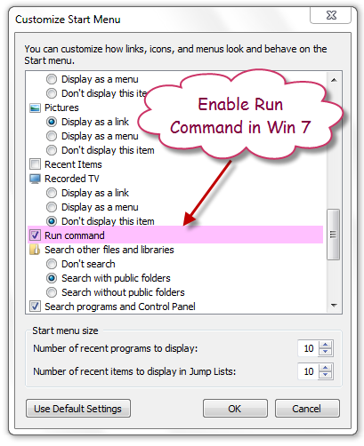How To Restore Run Command In Windows 7